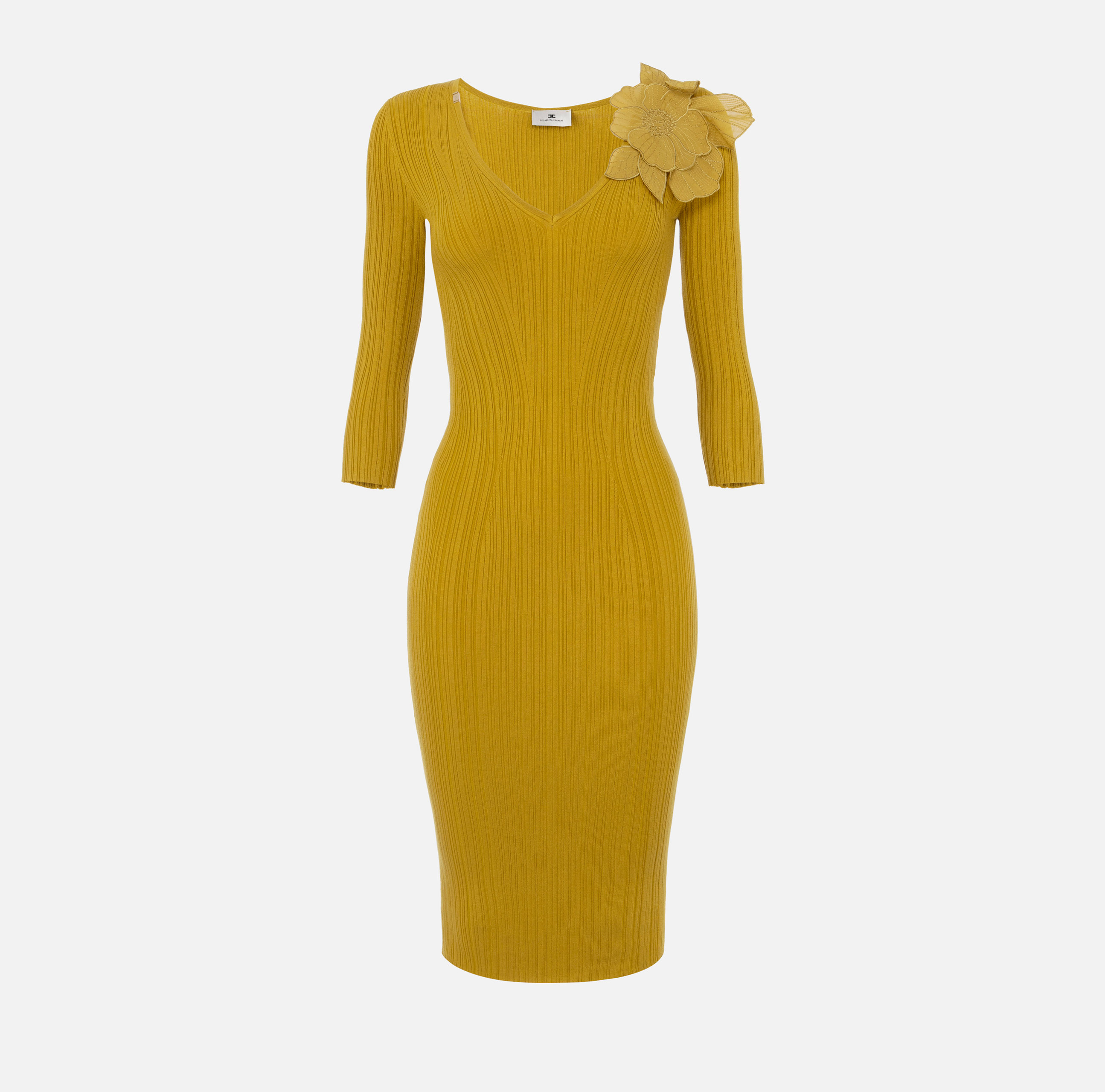 Vestido de canalé con flor | Elisabetta Franchi® Outlet