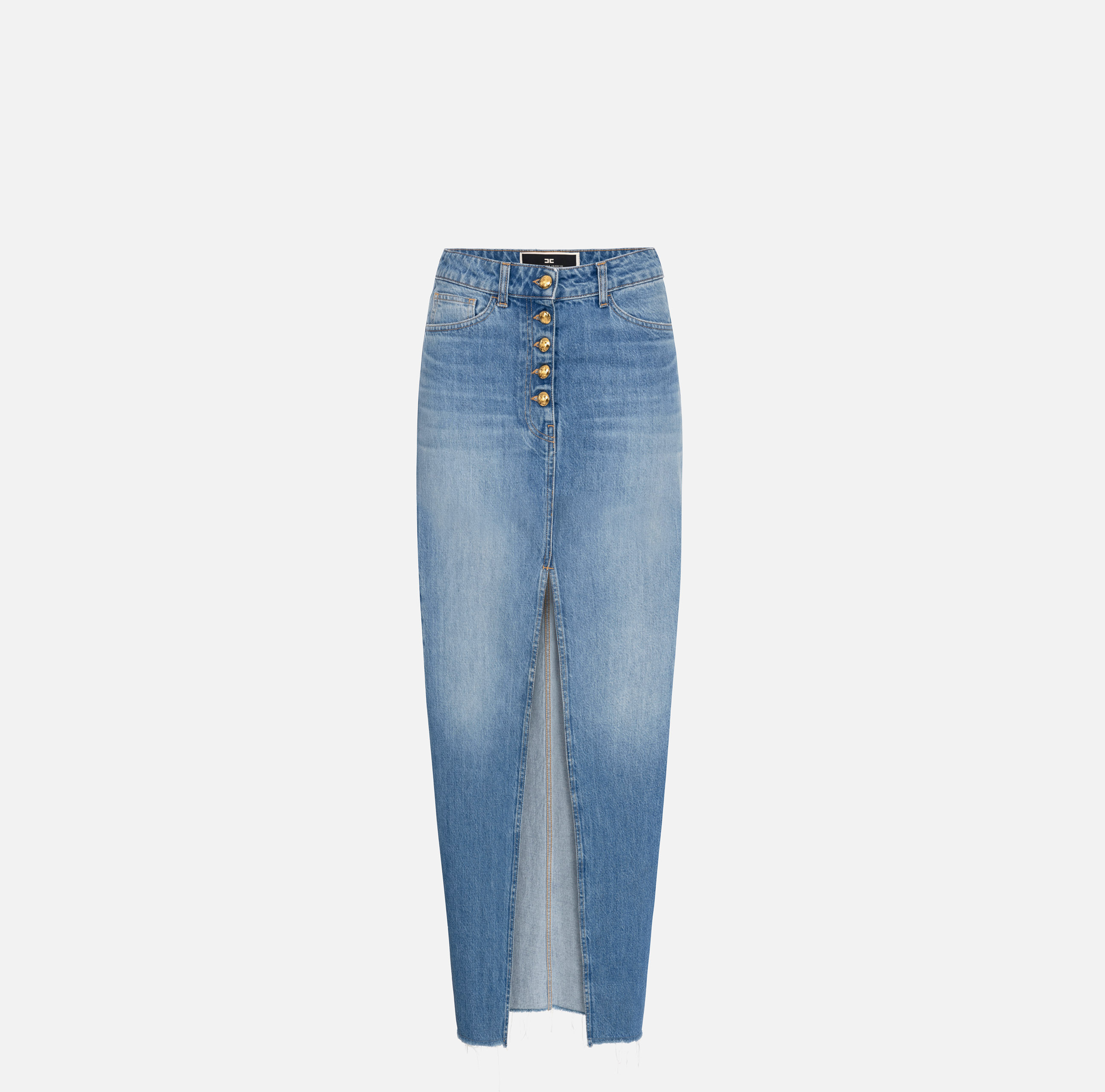 Long denim skirt with slit | Elisabetta Franchi® Outlet