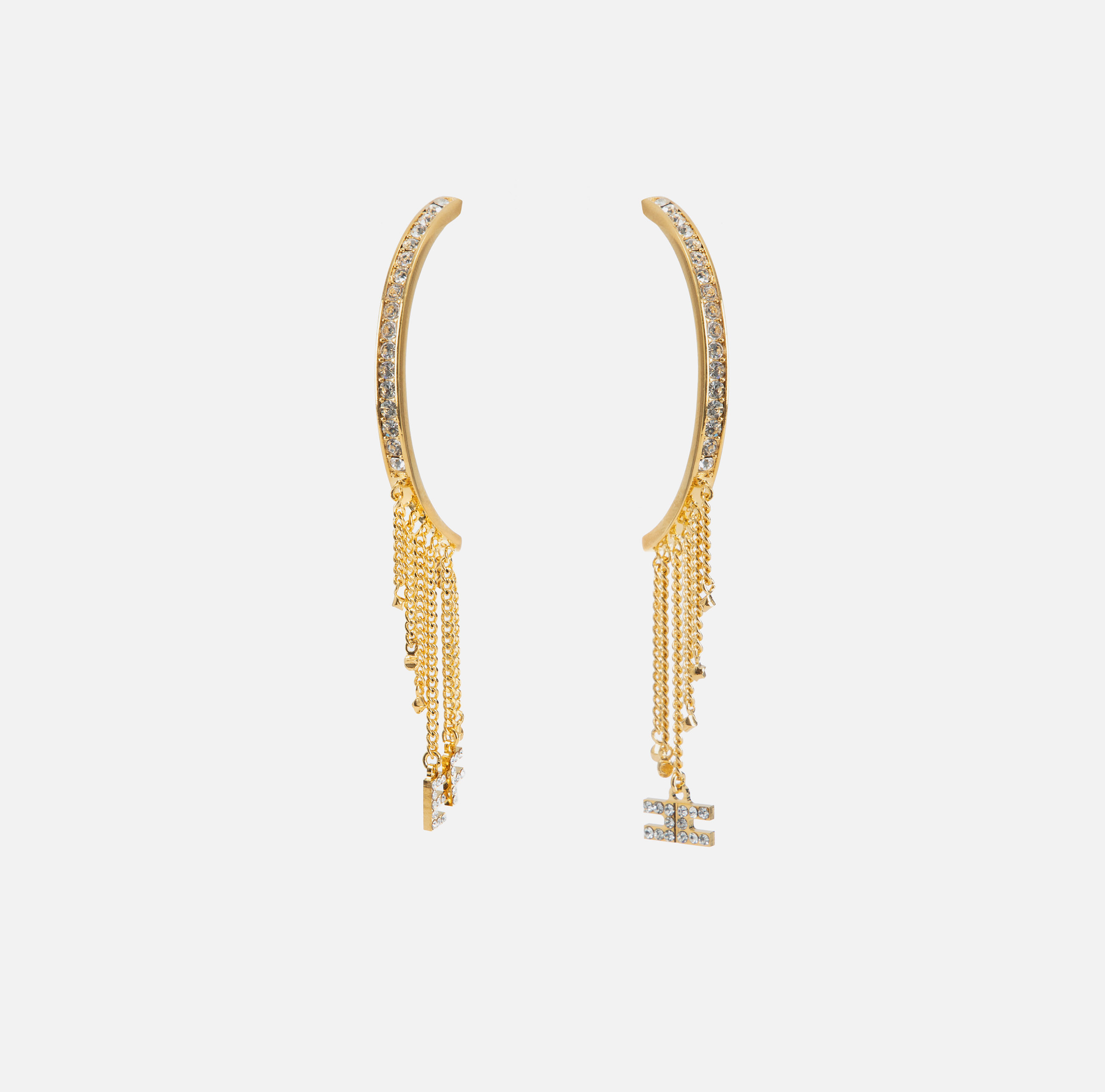 Golden metal half-ring earrings with charms | Elisabetta Franchi® Outlet