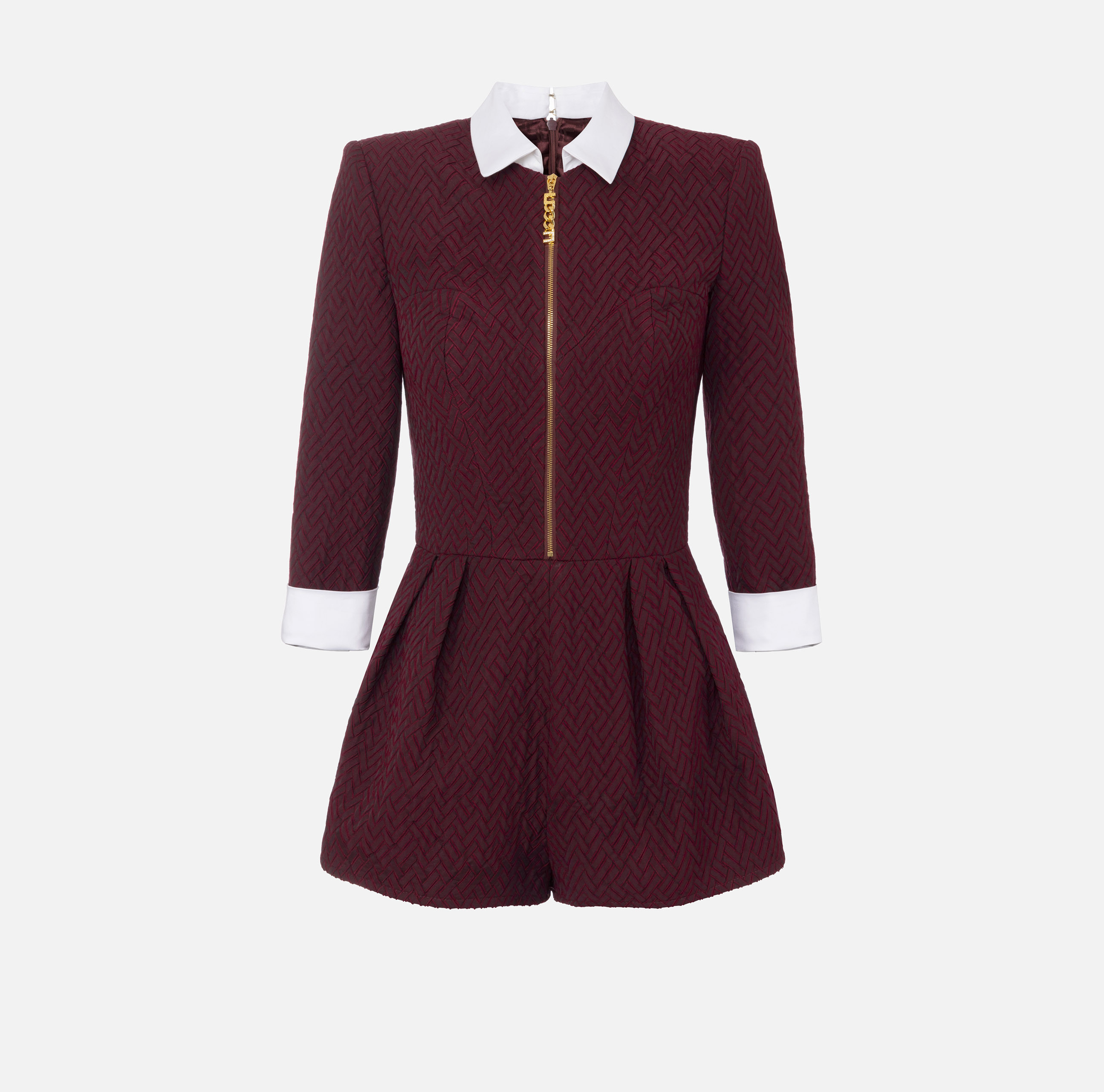 Herringbone tweed romper suit with zip | Elisabetta Franchi® Outlet