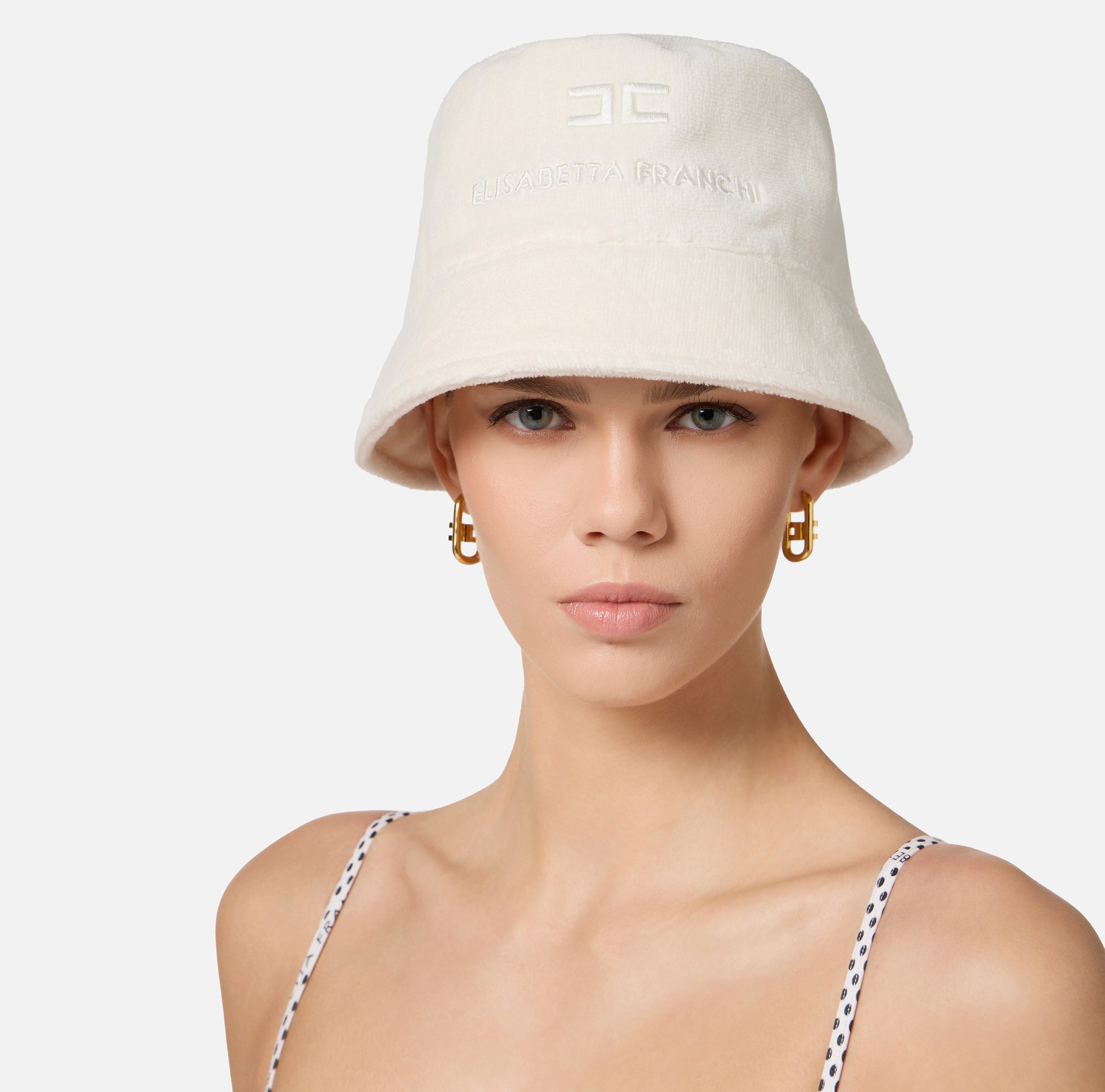 Bucket hat made of cotton terry with logo | Elisabetta Franchi® Outlet