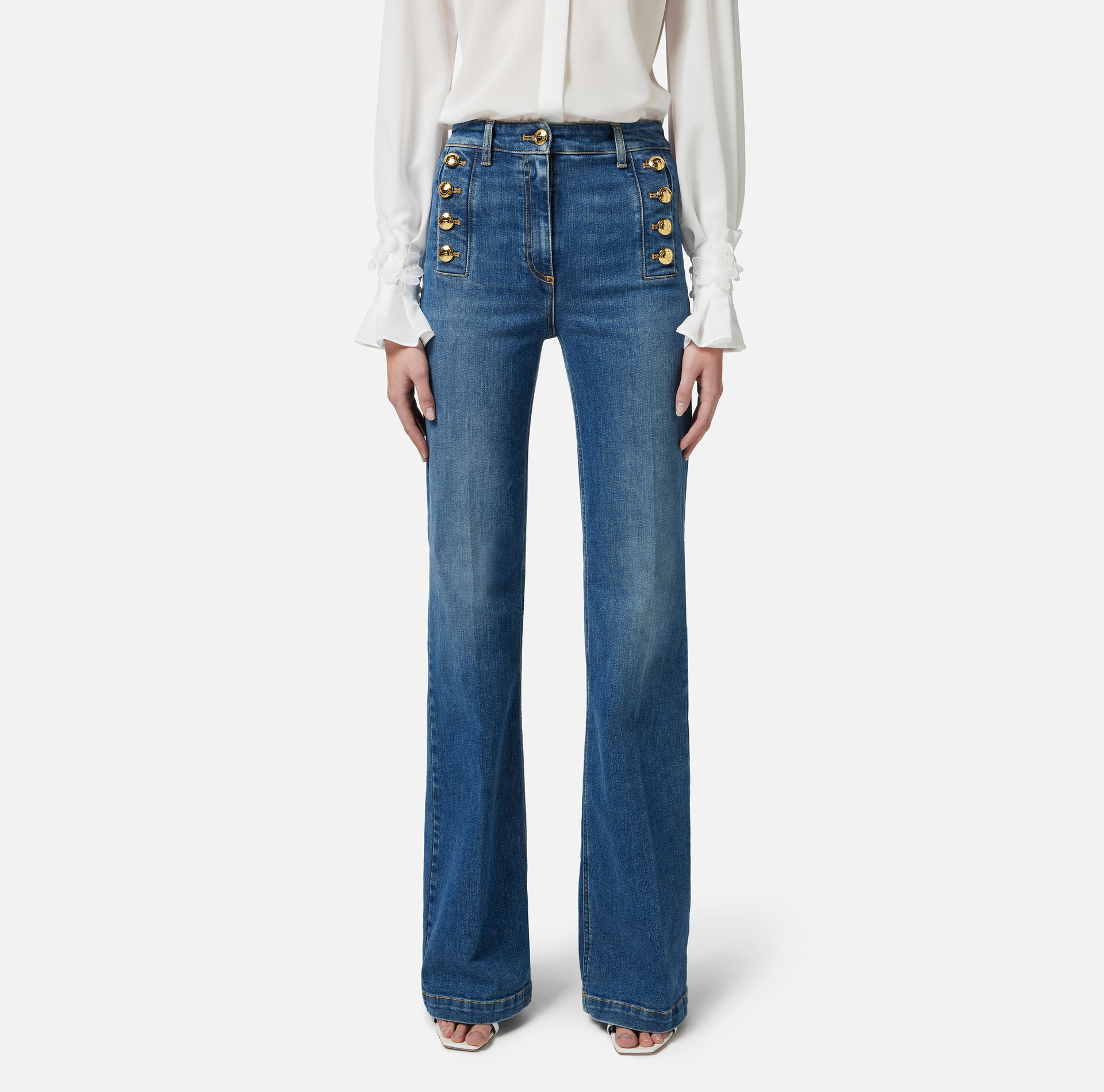 Bell-bottom jeans with row of buttons | Elisabetta Franchi® Outlet